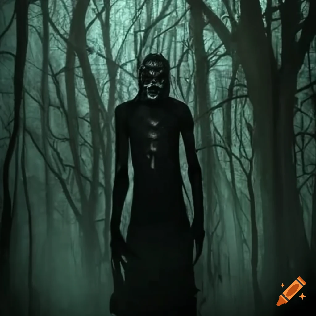 Creepy black metal monster in a dark forest on Craiyon