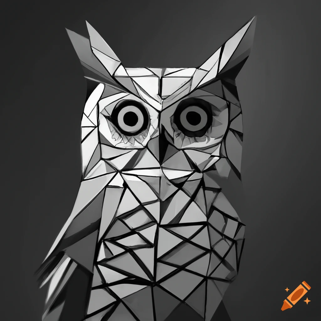 Geometric art owl in black and white colors on Craiyon
