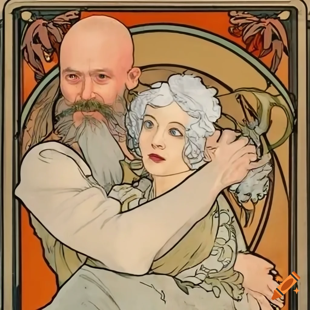 Hug between a young woman with white hair and an older man with a beard ...