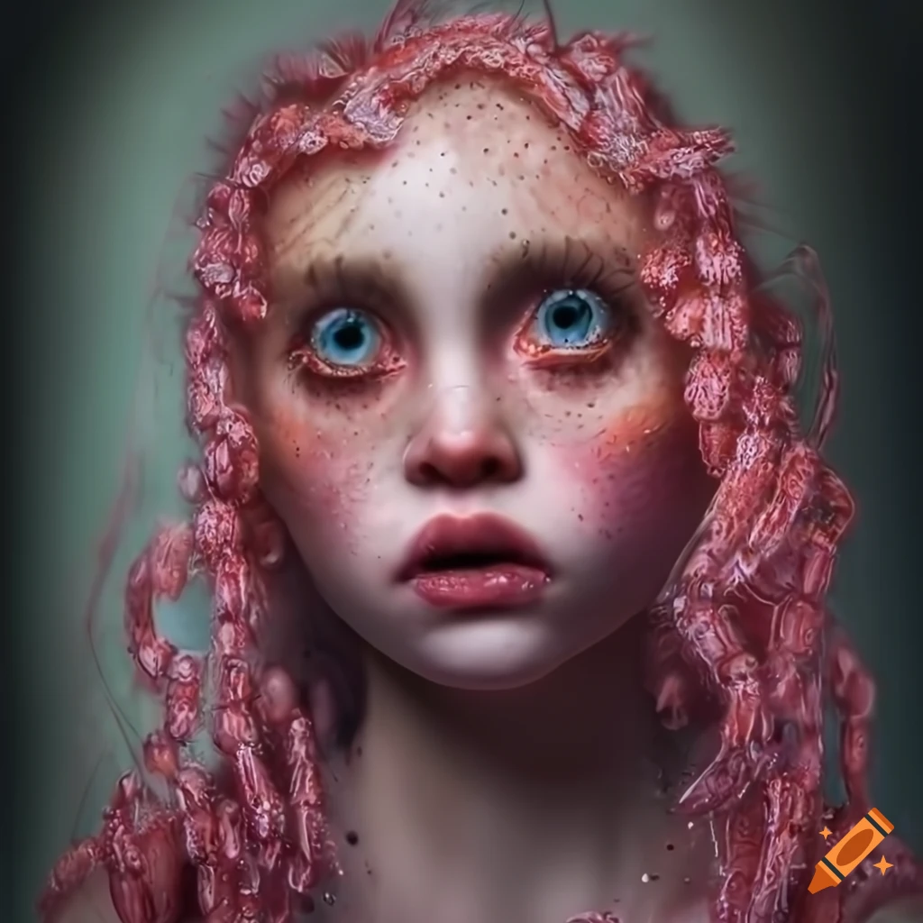 Hyper realistic portrait of a girl with strawberry coral features on ...