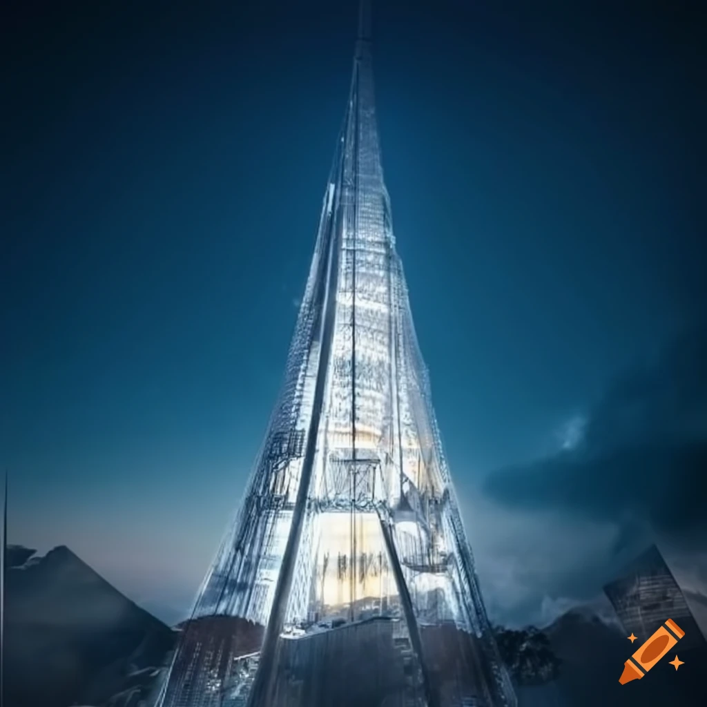 A tower reaching towards the sky in a perspective view on Craiyon