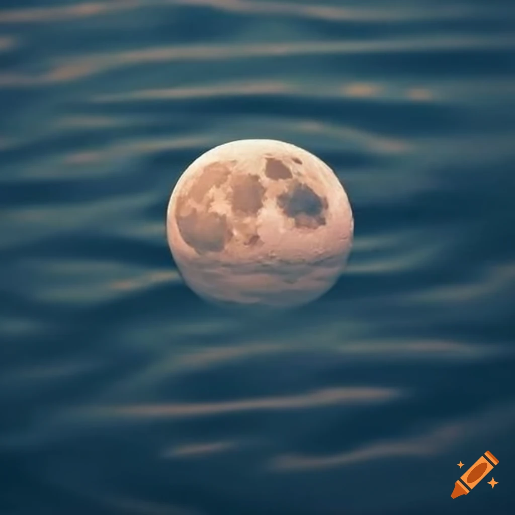 Miniature moon reflected in a lake, close up photo on Craiyon