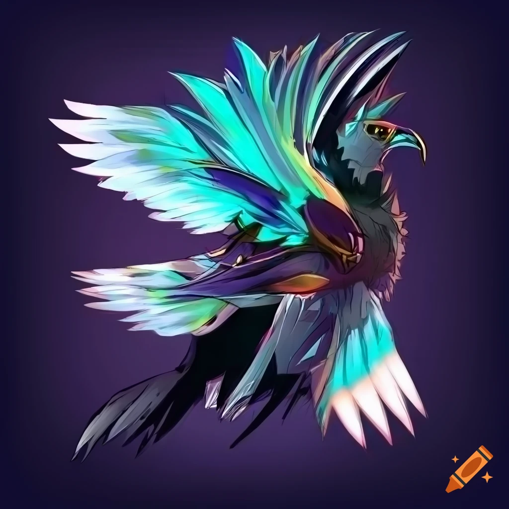 Futuristic fantasy hybrid bird character in anime and comic book style ...