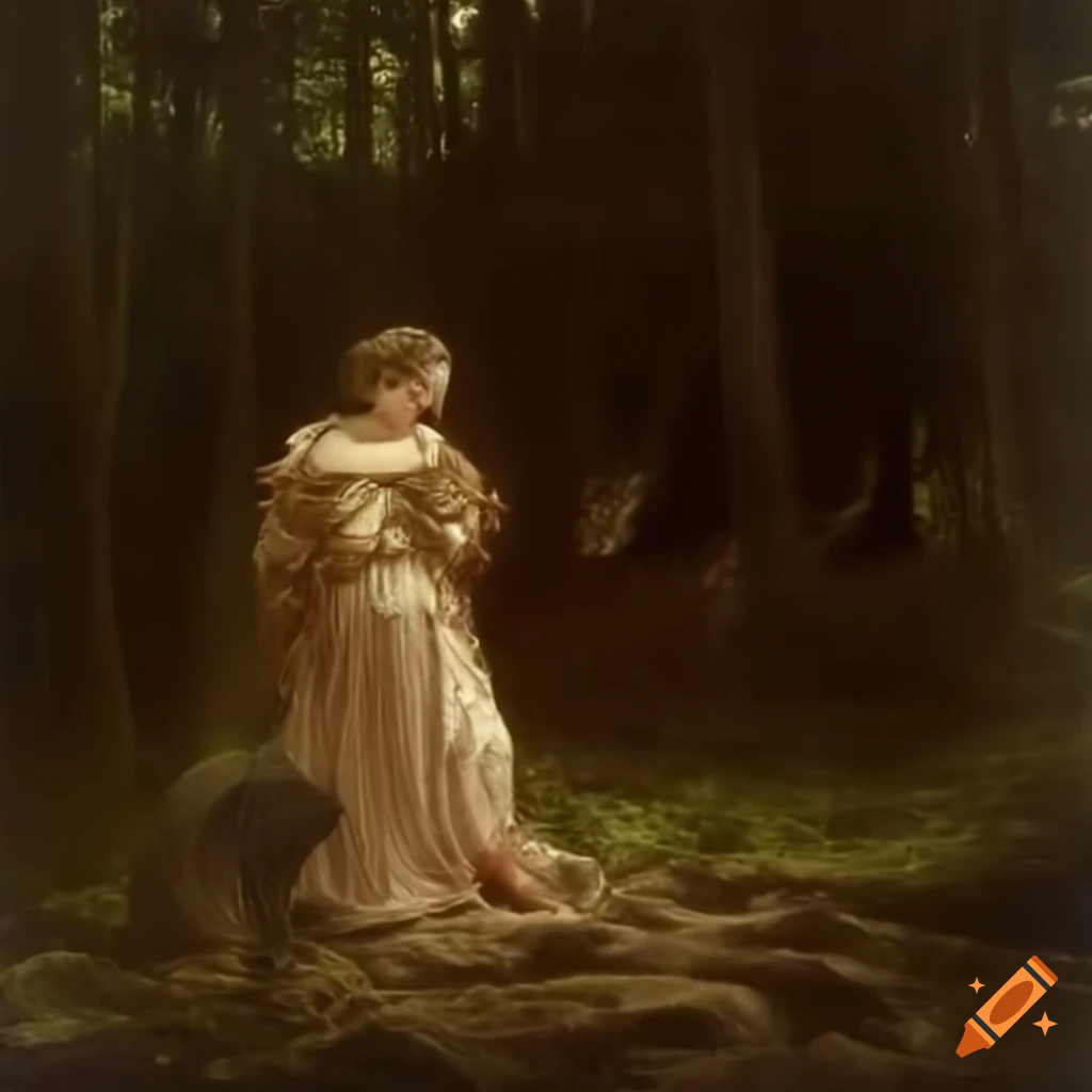 1920s film scene with a female dwarf conversing with a knight in Middle ...