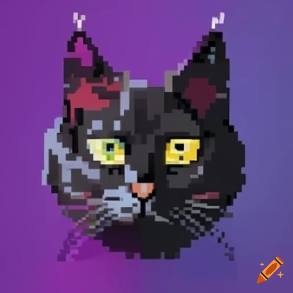 Pixel art of a black cat on Craiyon