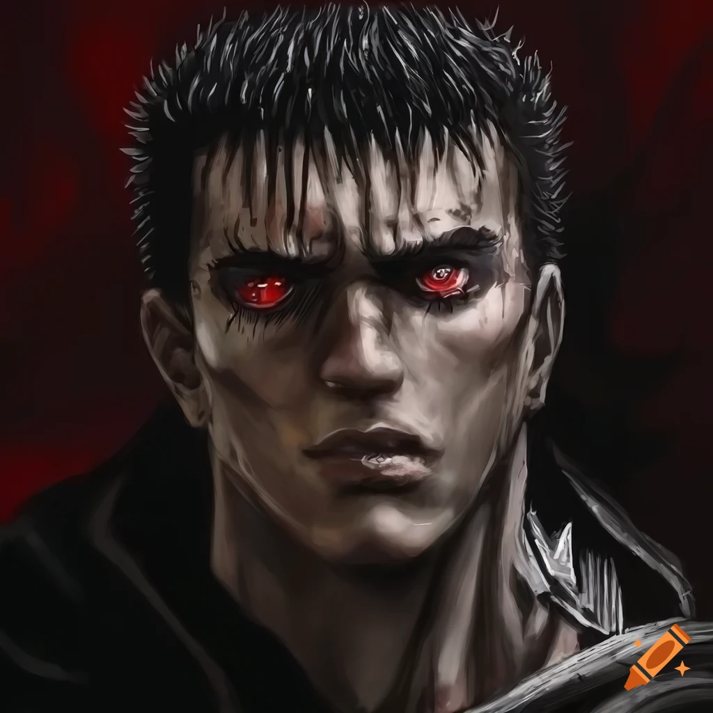 Dark and haunting portrait of Guts in a rage from the Berserk comic on ...