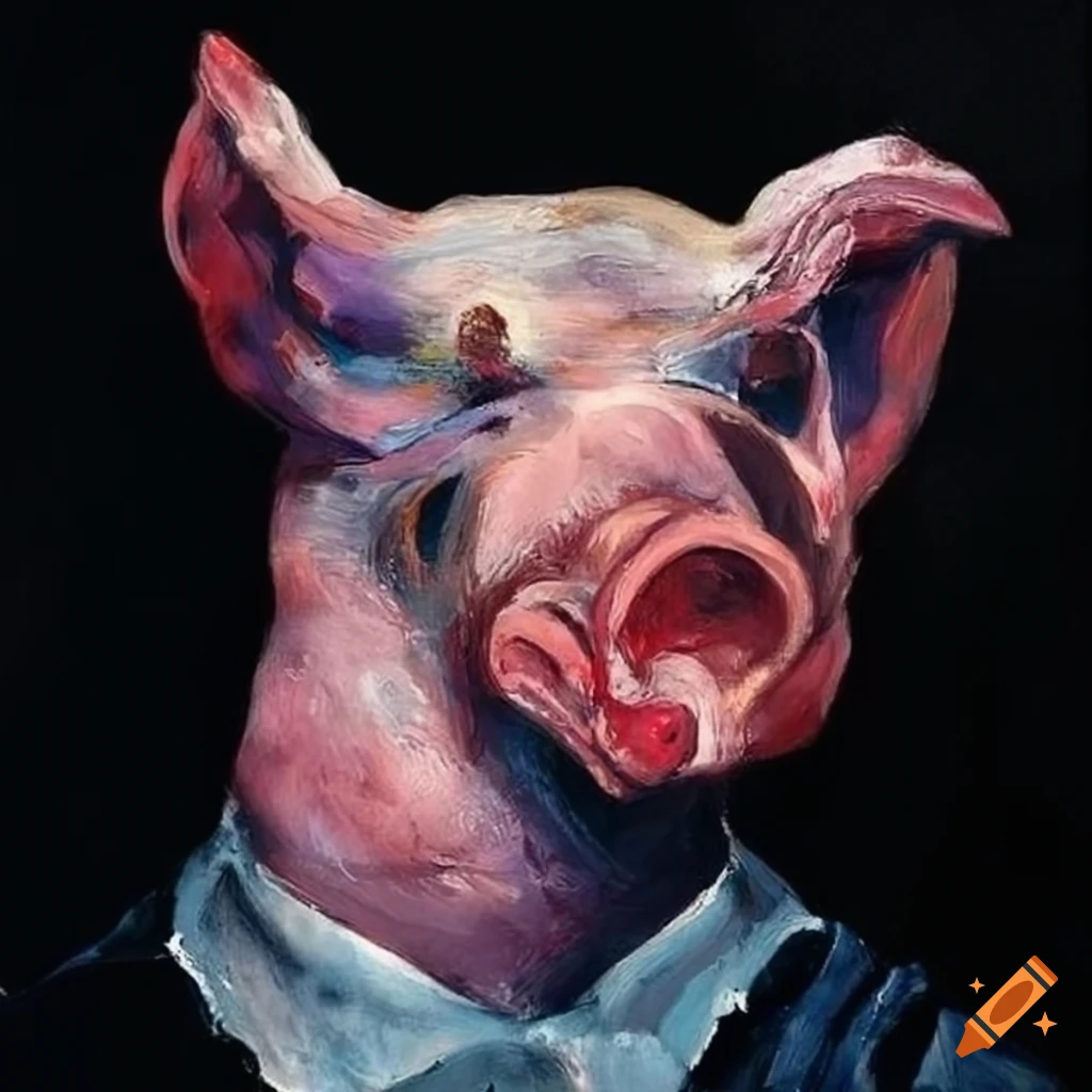 Portrait of a pig-headed man in the style of francis bacon on Craiyon