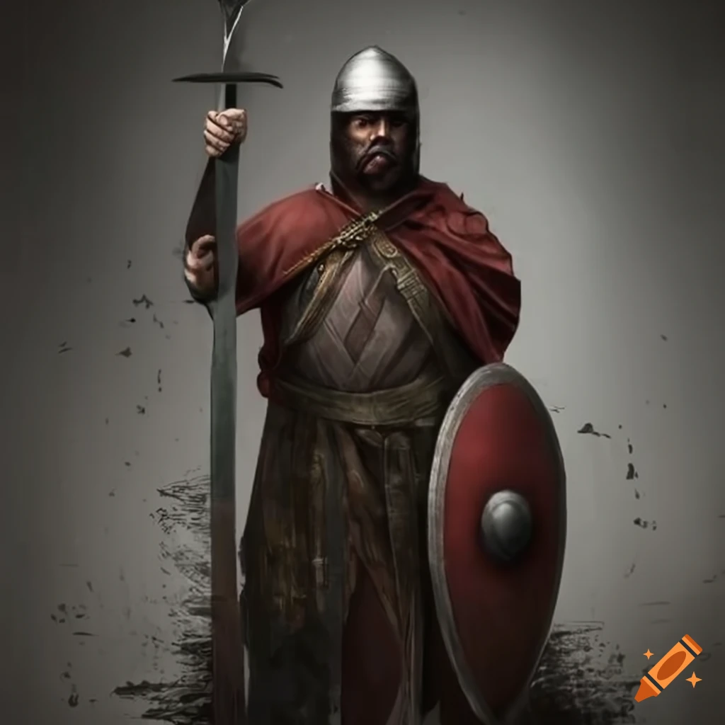 Man in rags with sword and shield on Craiyon