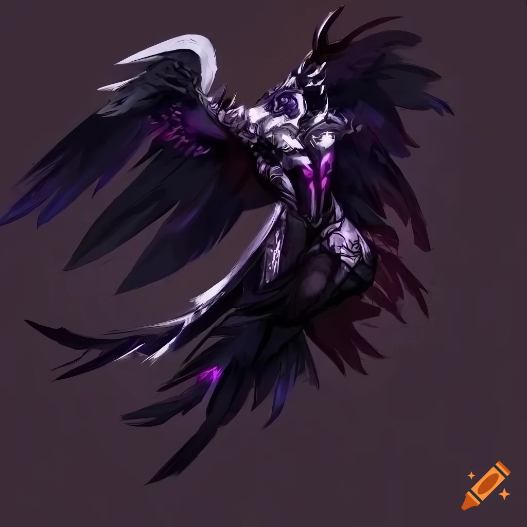 Fantastical bulky humanoid avian Raven demon in Anime style on Craiyon
