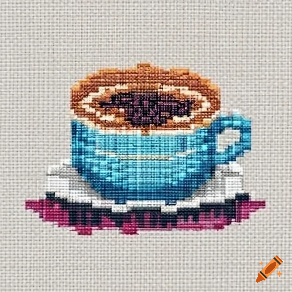 Cross stitch pattern of hot coffee on Craiyon