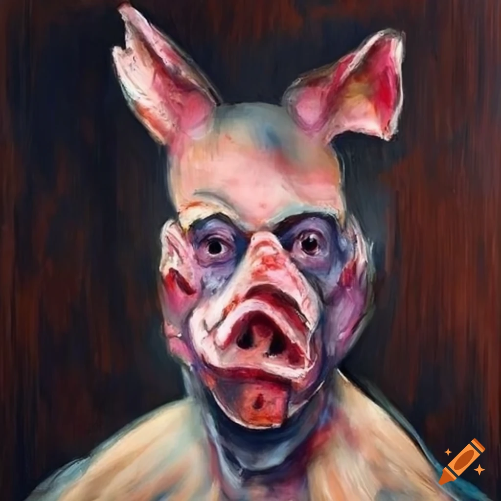 Portrait of a pig-headed man in the style of francis bacon on Craiyon