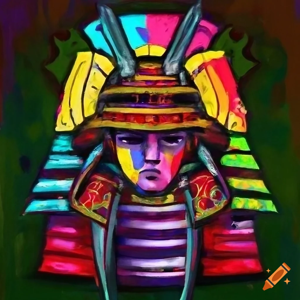 Samurai depicted in cubism abstract art style on Craiyon