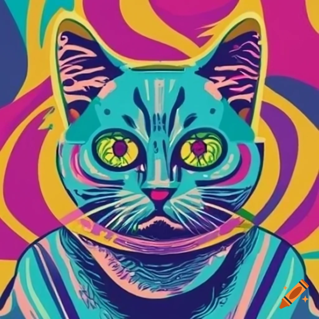 Cool retro vintage abstract cat self-grooming on Craiyon