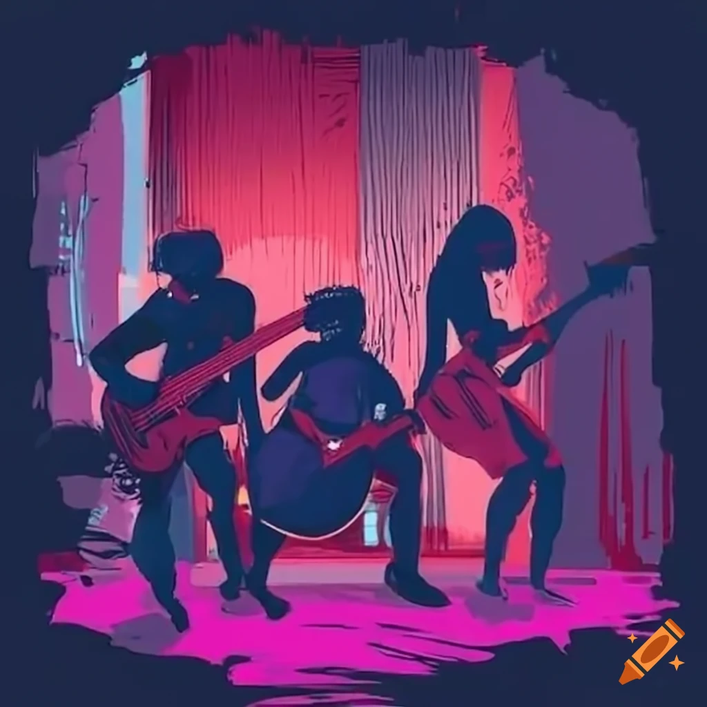 Cyberpunk band performing on stage on Craiyon