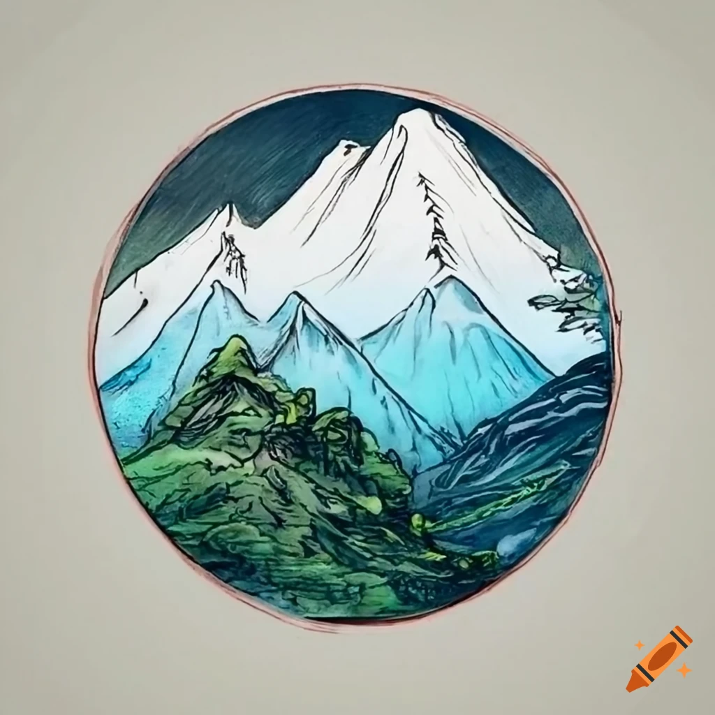 Japanese minimalist art of mountains in a circle design on Craiyon