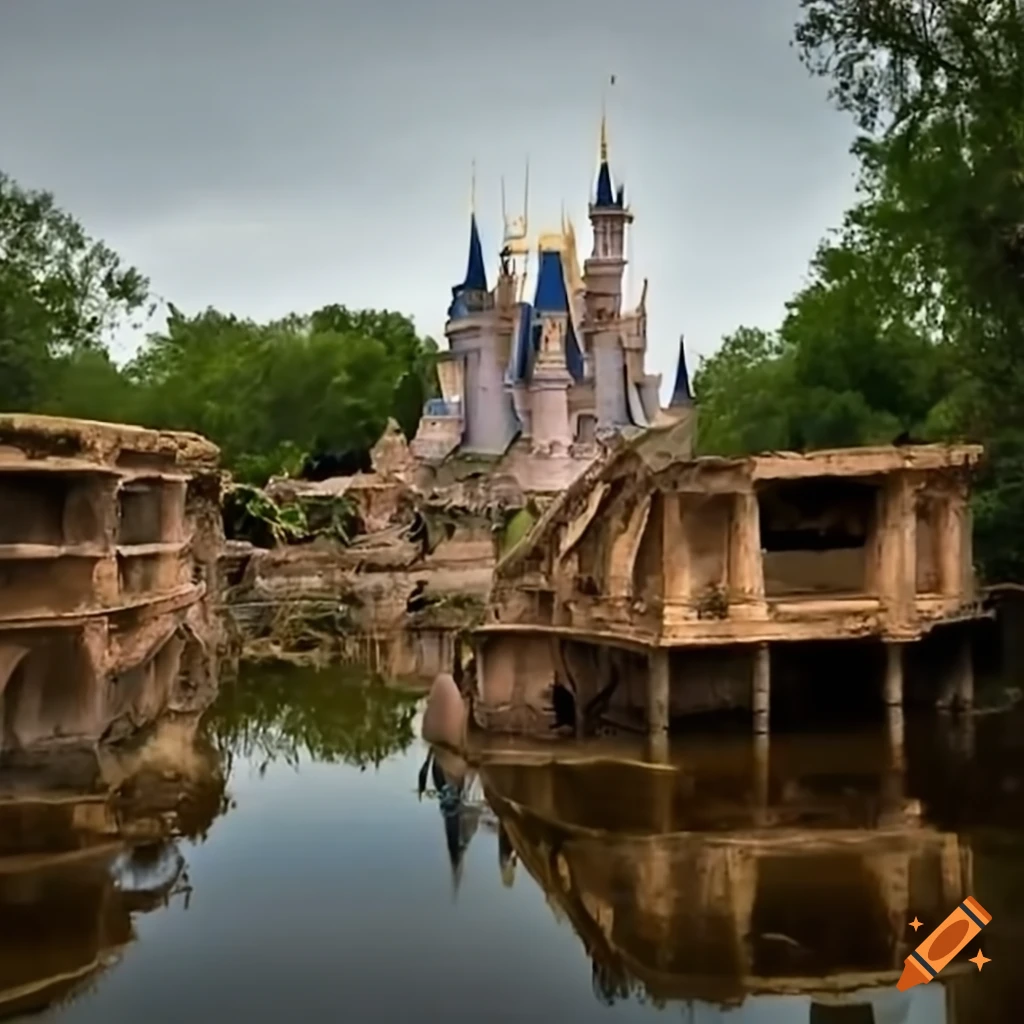 Ruins of disney world in a futuristic setting on Craiyon