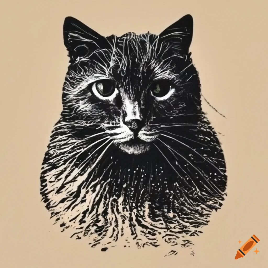 Pointillism ink art of a black cat in retro style on Craiyon