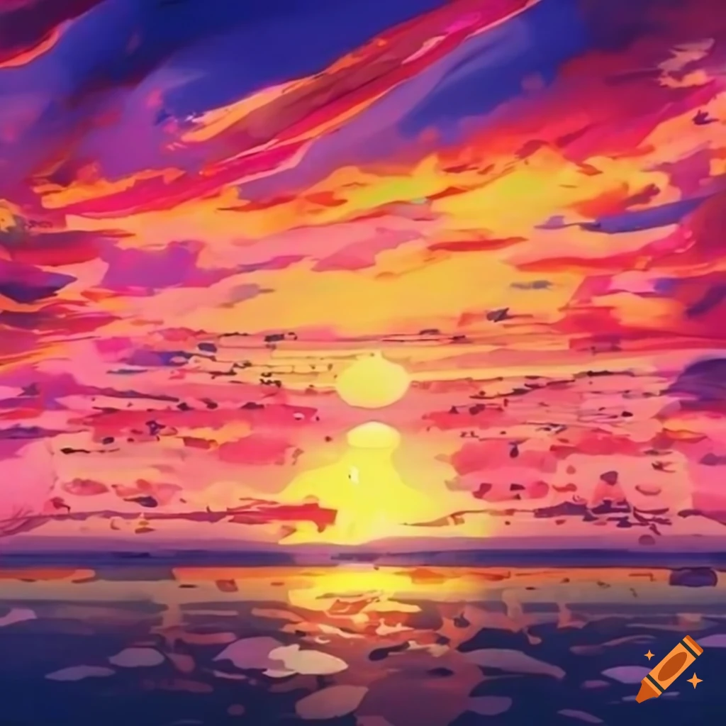 Umeyoji japanese style sunset abstract art in a square on Craiyon