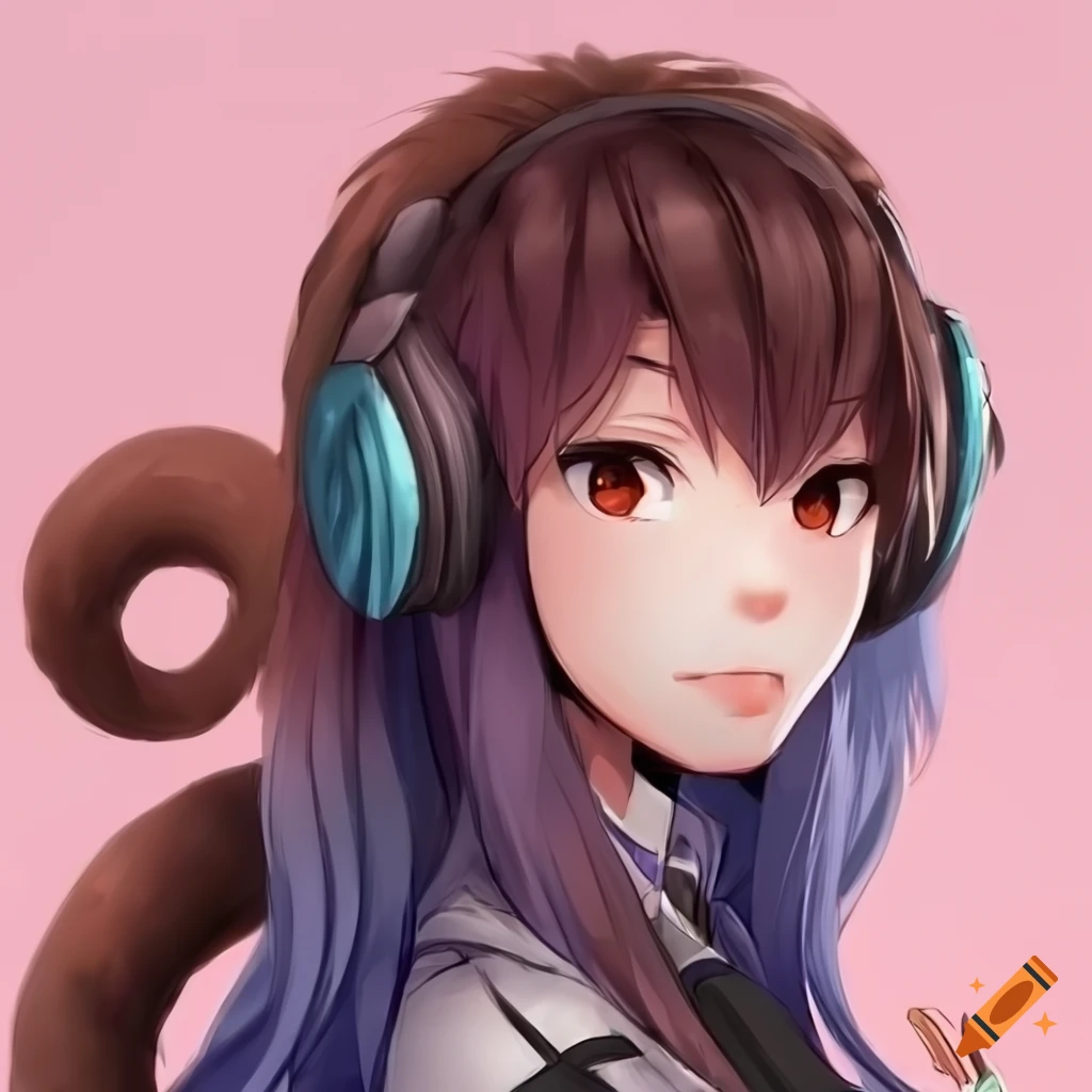 Monkey girl gamer with kemonomimi features and tail on Craiyon