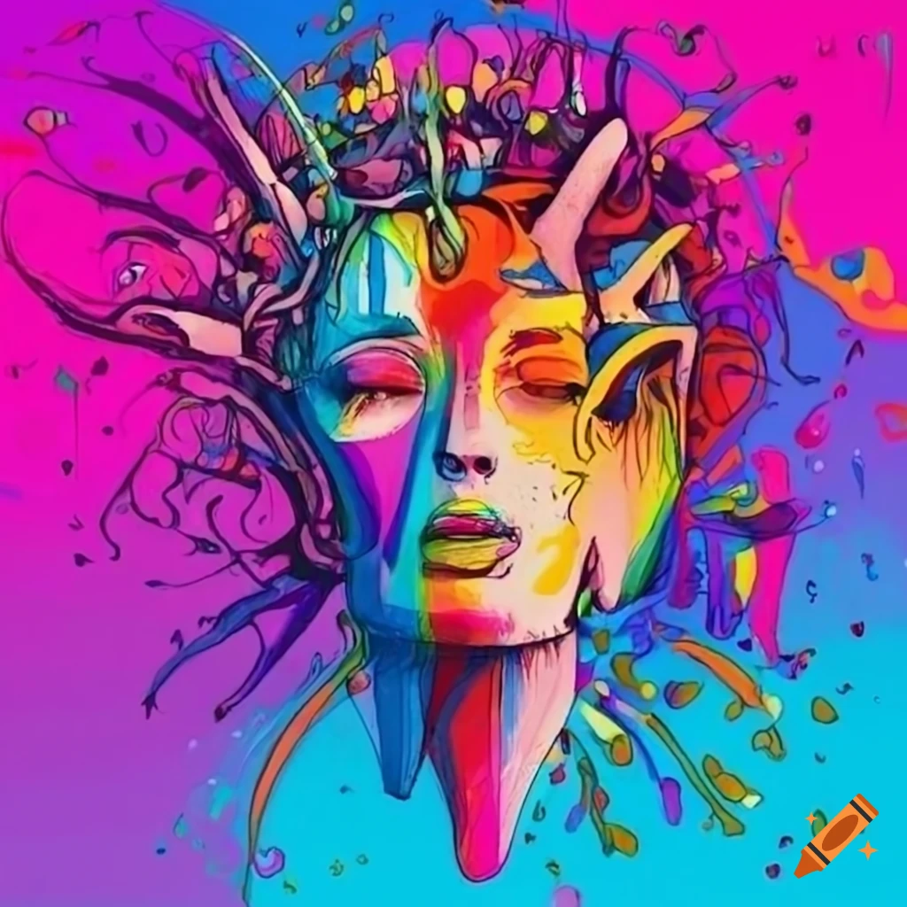 Inside a chaotic artist's creative and colorful mind on Craiyon