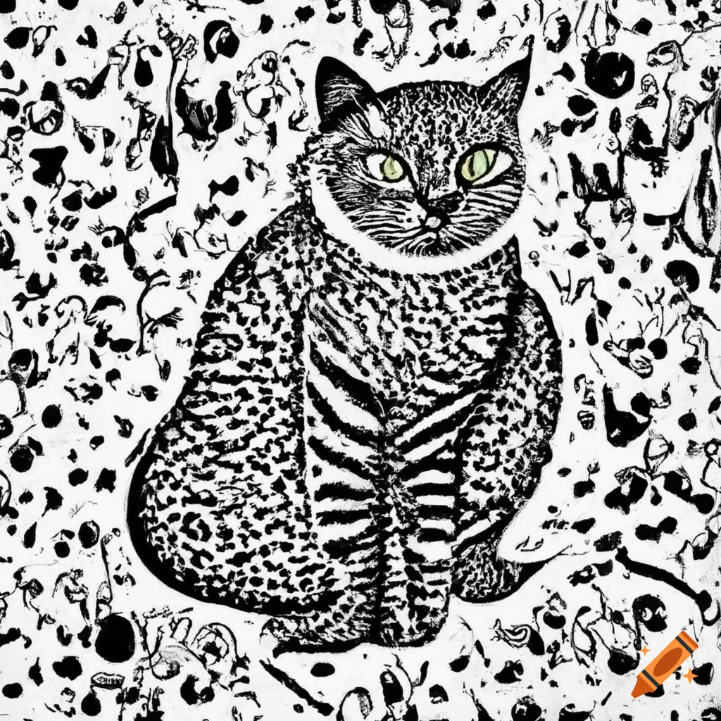 Pointillism ink cat in retro style art on Craiyon