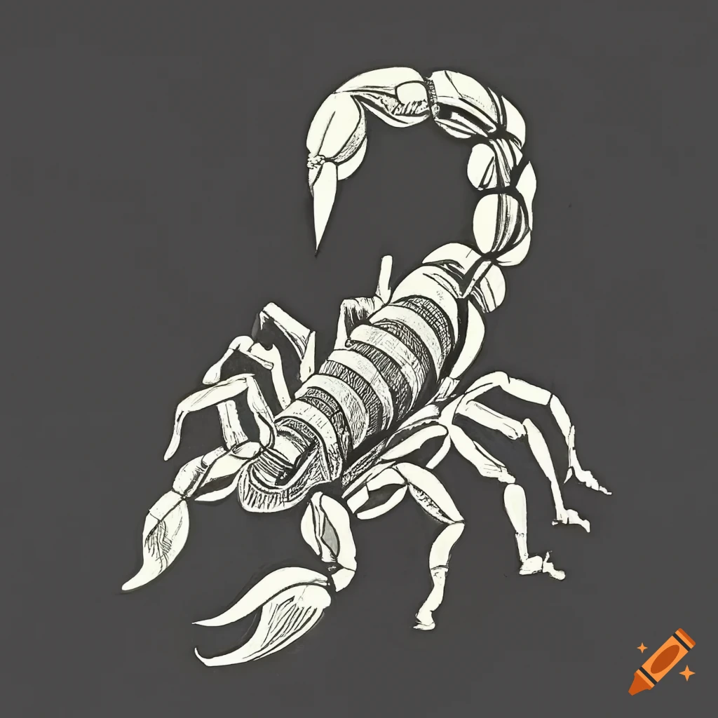 Retro ink art of a scorpion in an art deco style on Craiyon