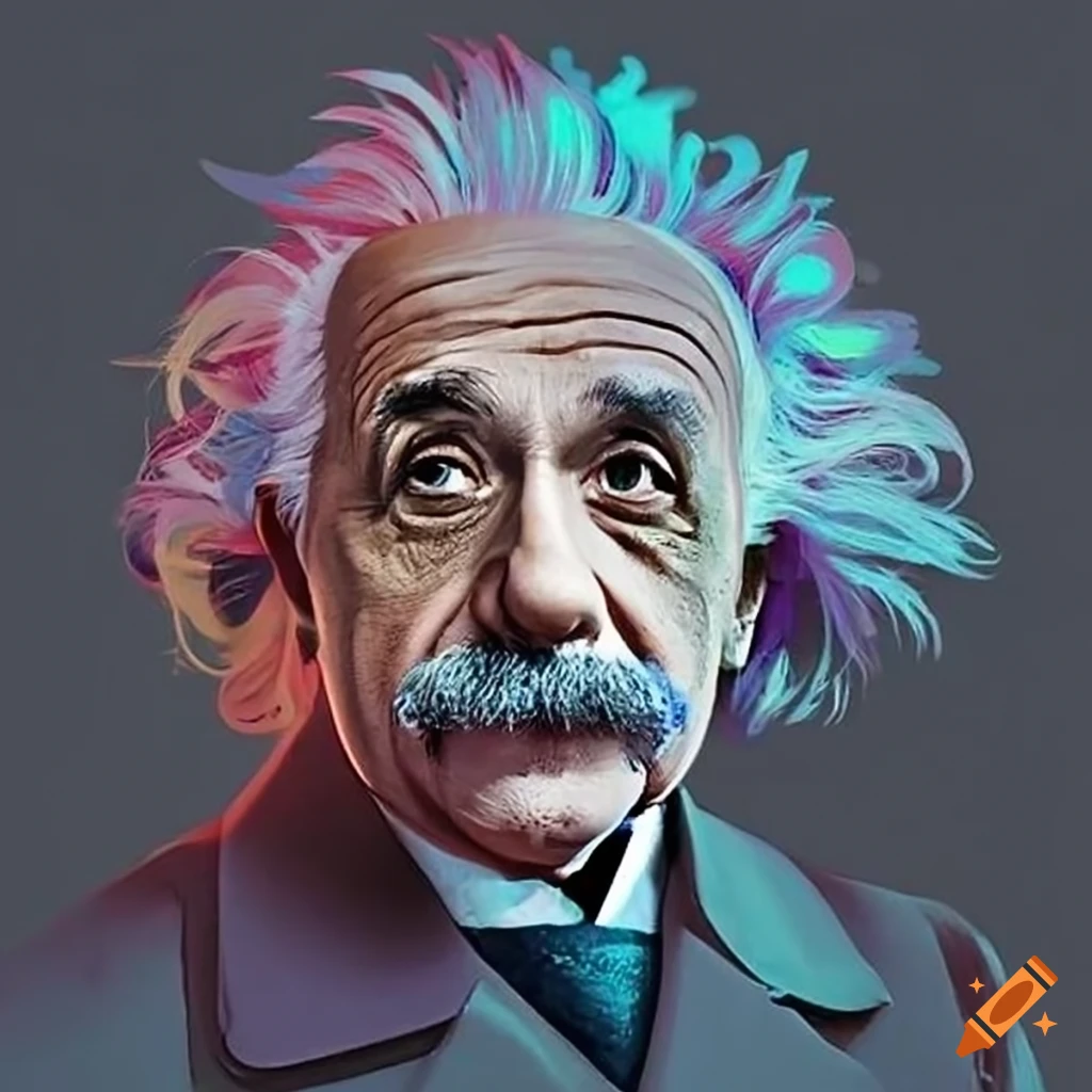 Einstein with wild hair in a creative moment on Craiyon