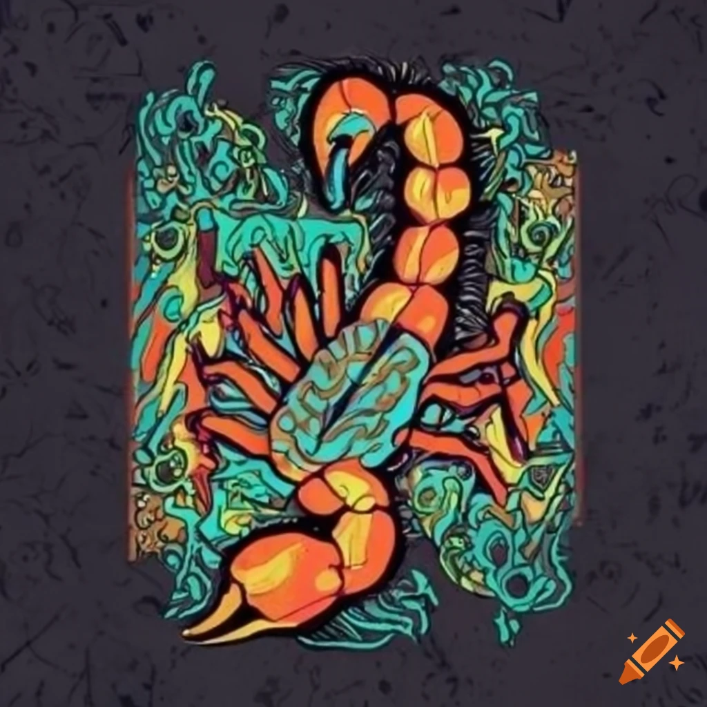 Retro ink art of a scorpion in an art deco style on Craiyon