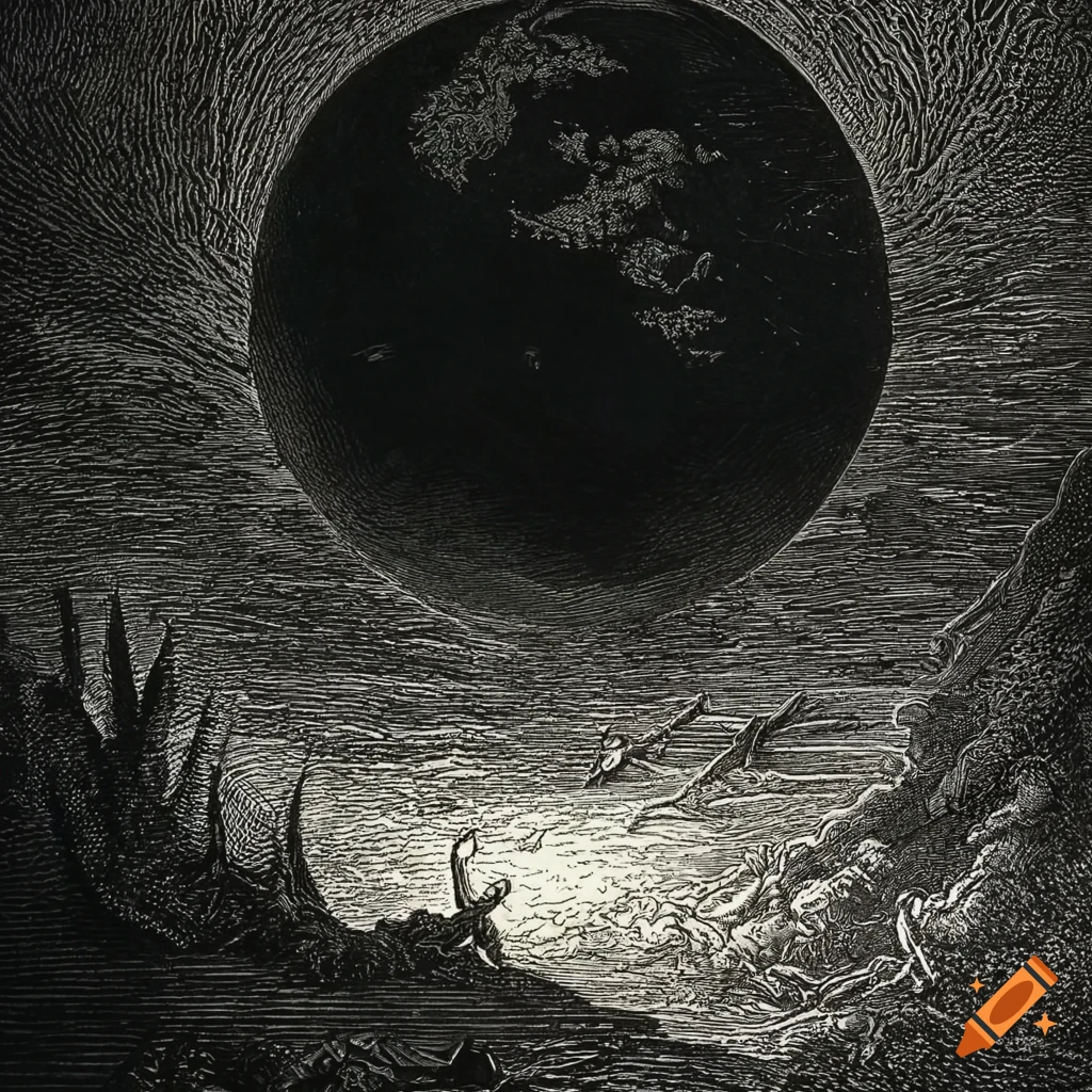 Old black and white engraving of the silver knife of the moon in ...