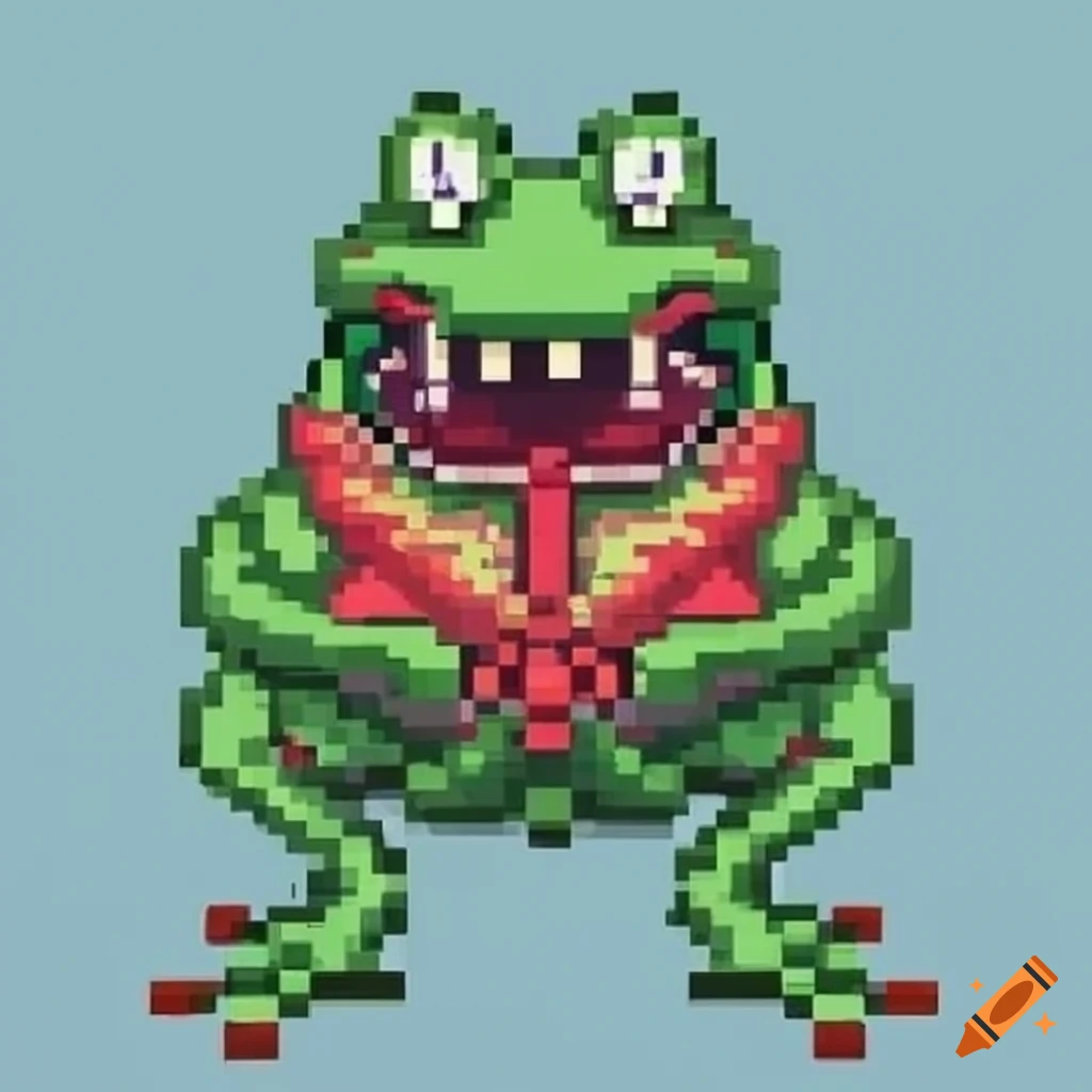 16 bit SNES pixel art of an angry scary frog and voluptuous lady boss ...