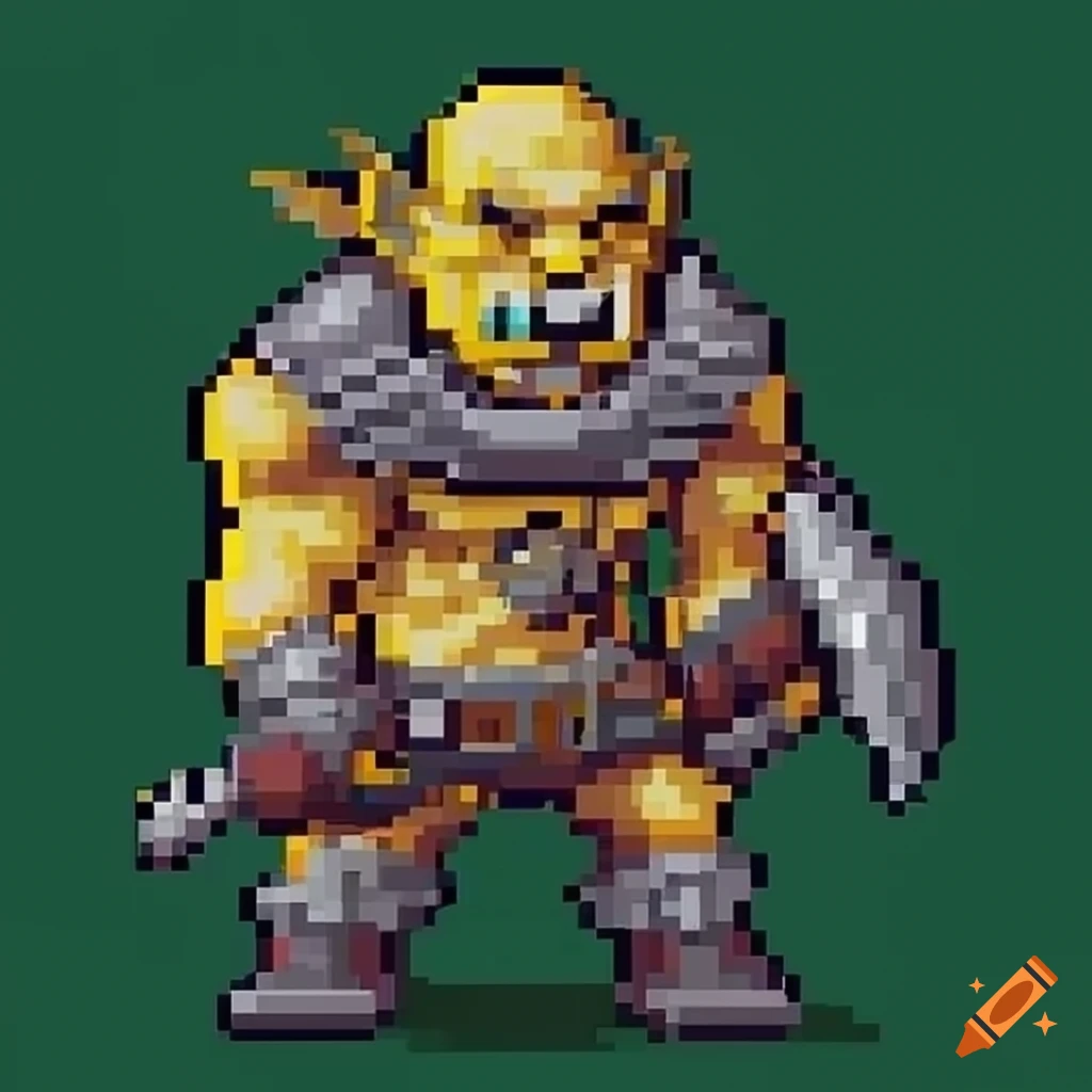 16 bit SNES pixel art of a Warcraft peon orc in JRPG style on Craiyon