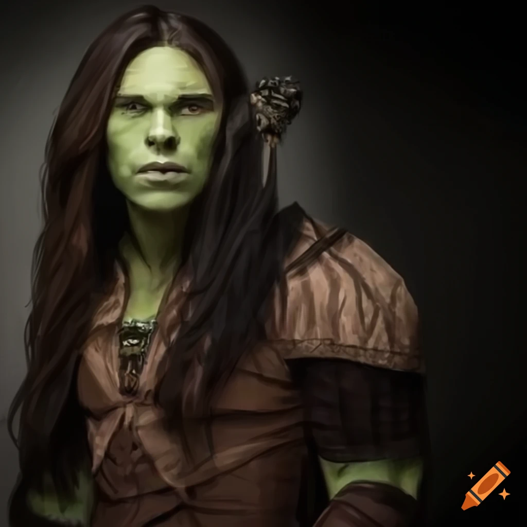 Half-orc fighter character with long hair in dungeons & dragons style ...