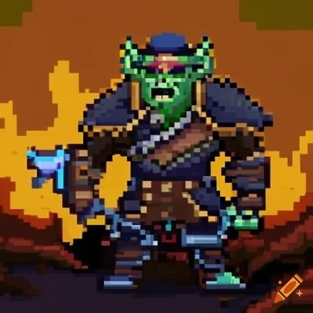 16 bit SNES pixel art of a Warcraft peon orc in JRPG style on Craiyon