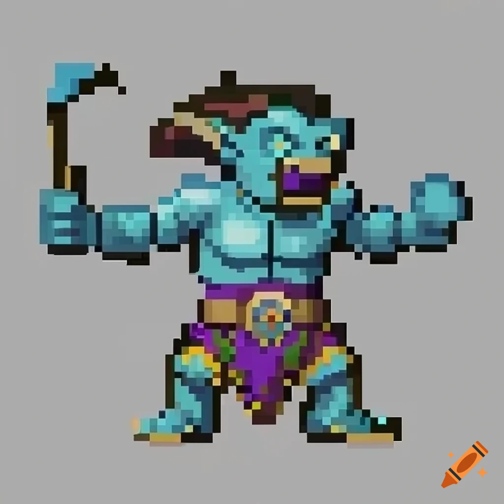 16 bit SNES pixel art of a Warcraft troll in JRPG style on Craiyon