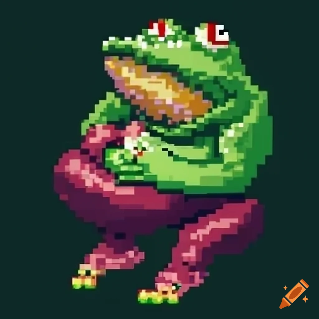 16 bit snes pixel art of an angry scary beautiful lady frog and ...