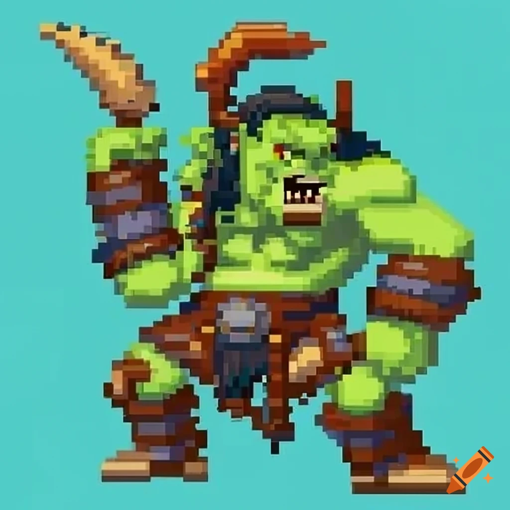 16 bit SNES pixel art of a Warcraft peon orc in JRPG style on Craiyon