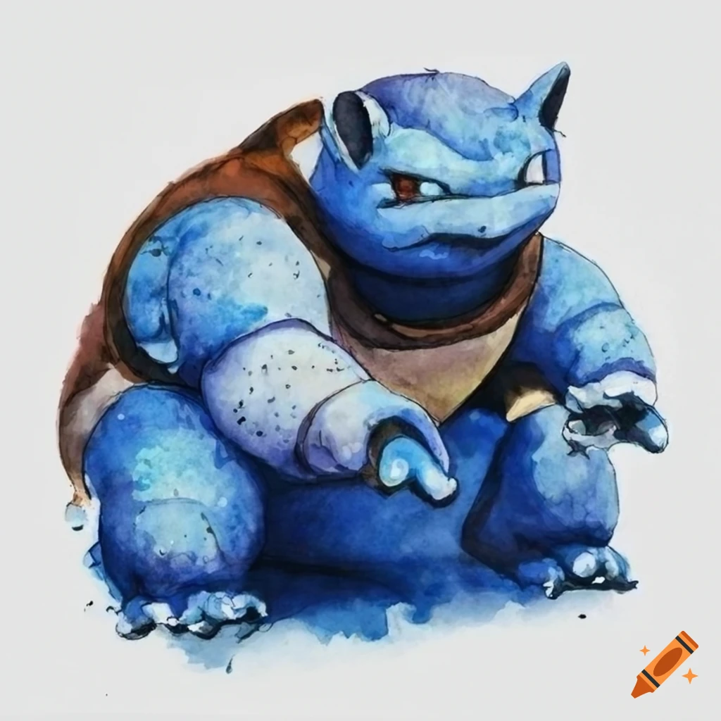 High detail watercolor illustration of blastoise on Craiyon
