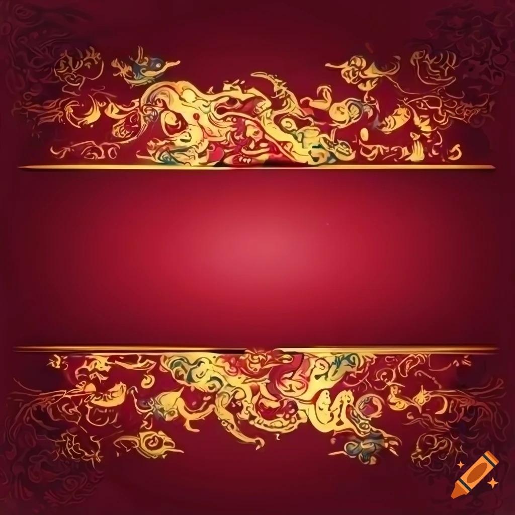 Traditional Chinese silk line art with mythical gold symbols on vibrant ...