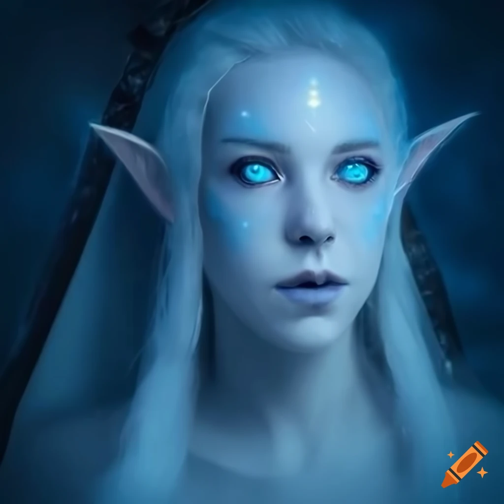 Snow-haired female warrior snow elf in glowing white armor in a ...