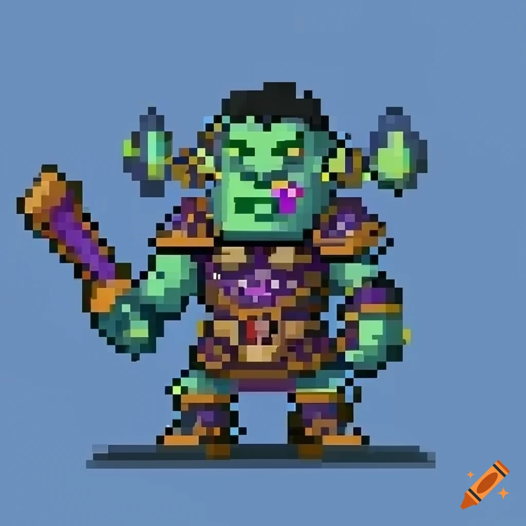 16 bit snes style warcraft troll axethrower character in idle pose on ...