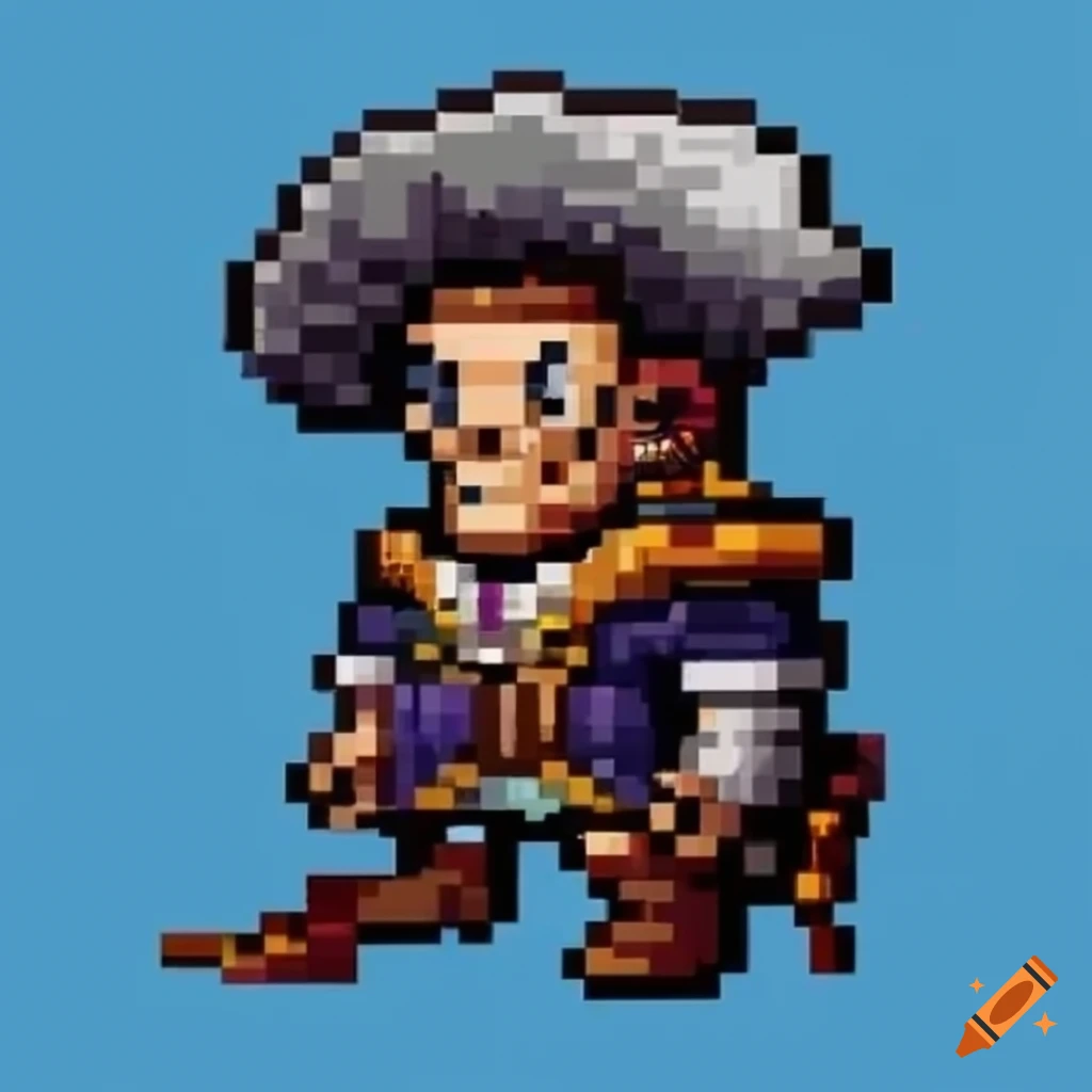 16-bit JRPG pixel art pirate character in SNES style idle animation on ...