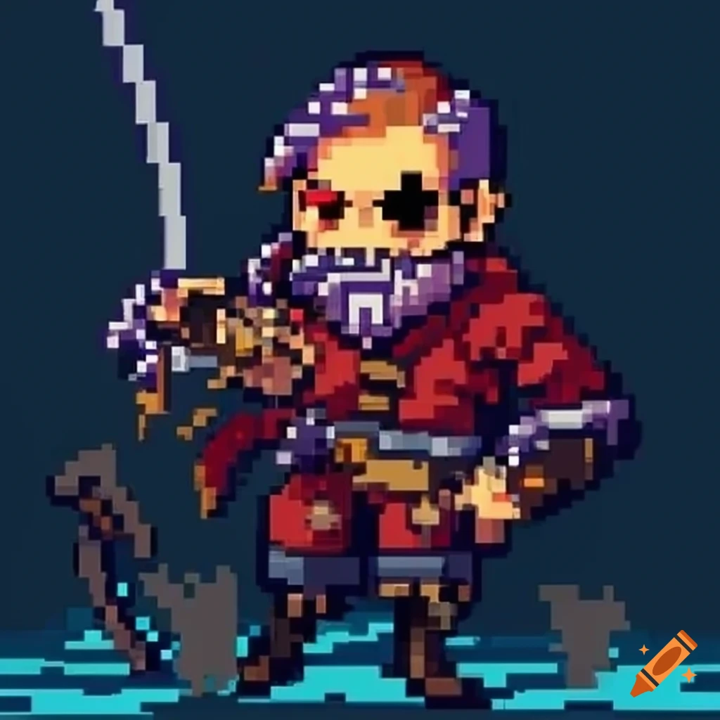 16 bit jrpg pixel art pirate character in idle pose on Craiyon