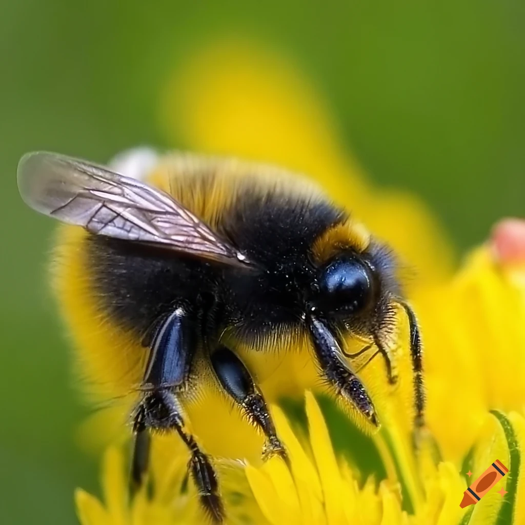 Cute baby bumblebee with big round eyes in natural setting on Craiyon