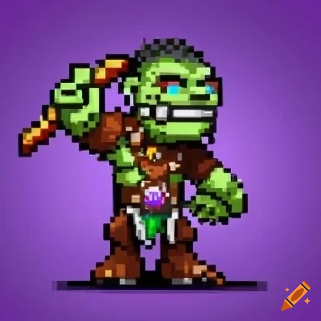 16 bit SNES style warcraft troll axethrower character in idle pose on ...