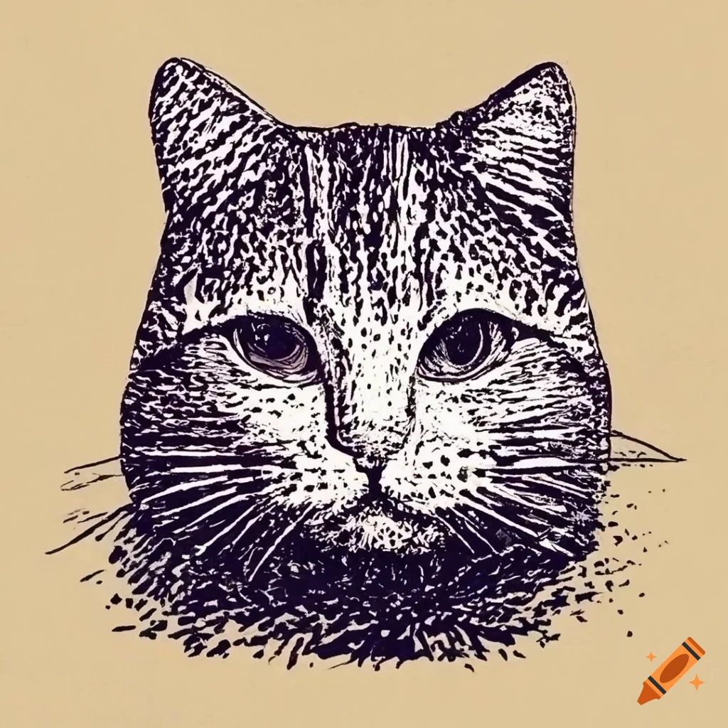 Pointillism ink art of a retro-style cat on Craiyon