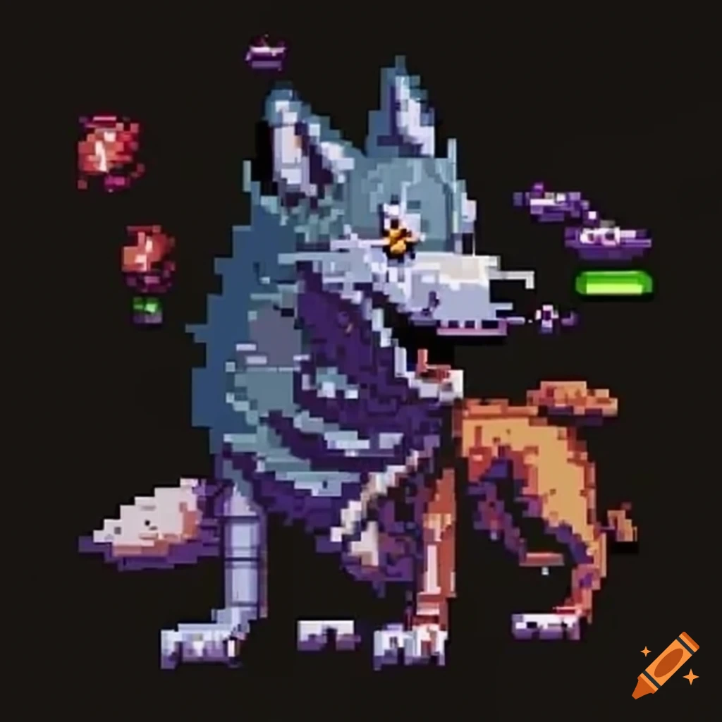 16-bit snes jrpg style pixelated wolf battle on Craiyon