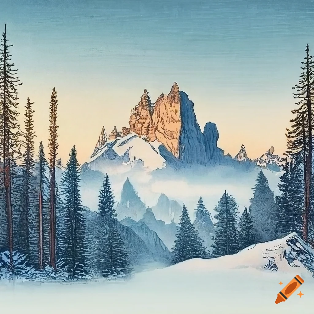 Golden larch tree in a serene dolomitic landscape with winter fog on ...