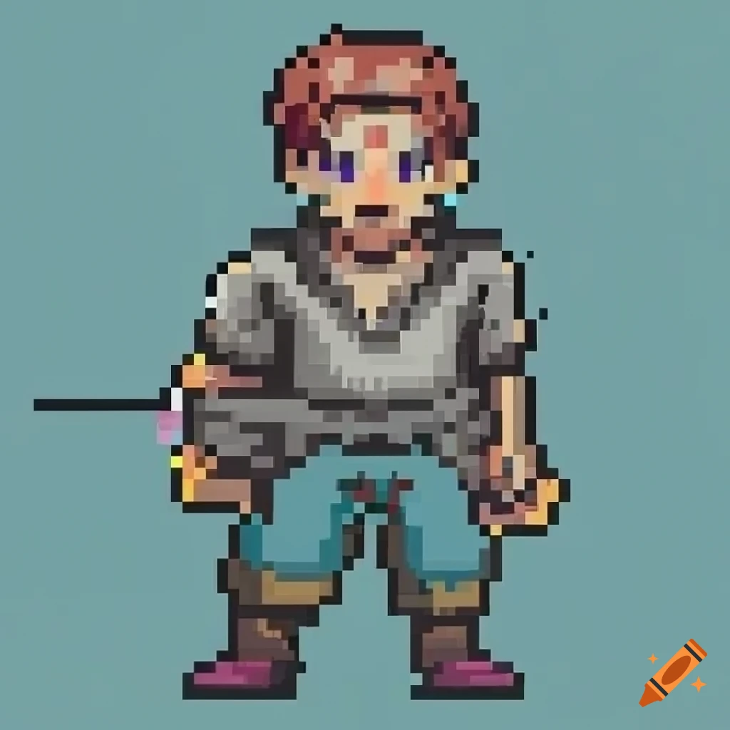 Pixel art style fisherman in a 16-bit SNES JRPG on Craiyon