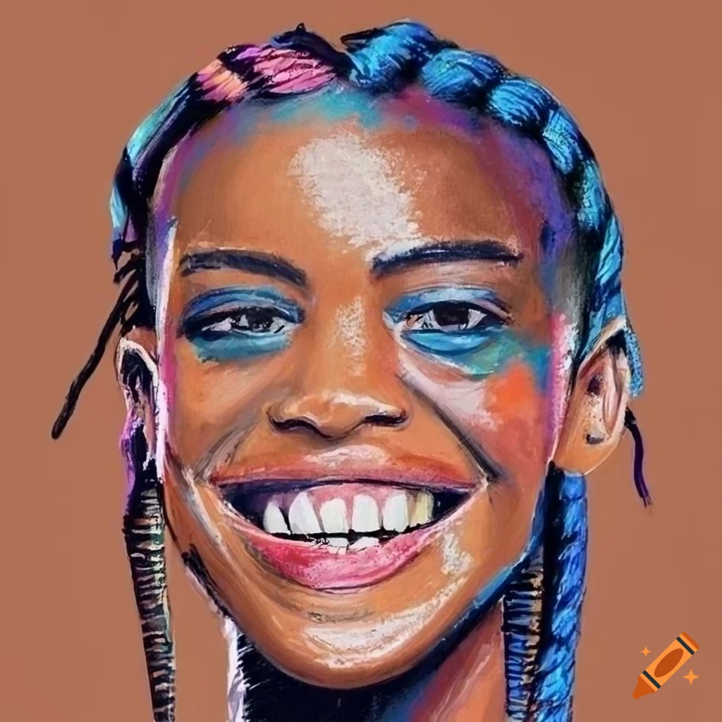 Portrait of smiling adult female with braided hairstyle in pastel ...