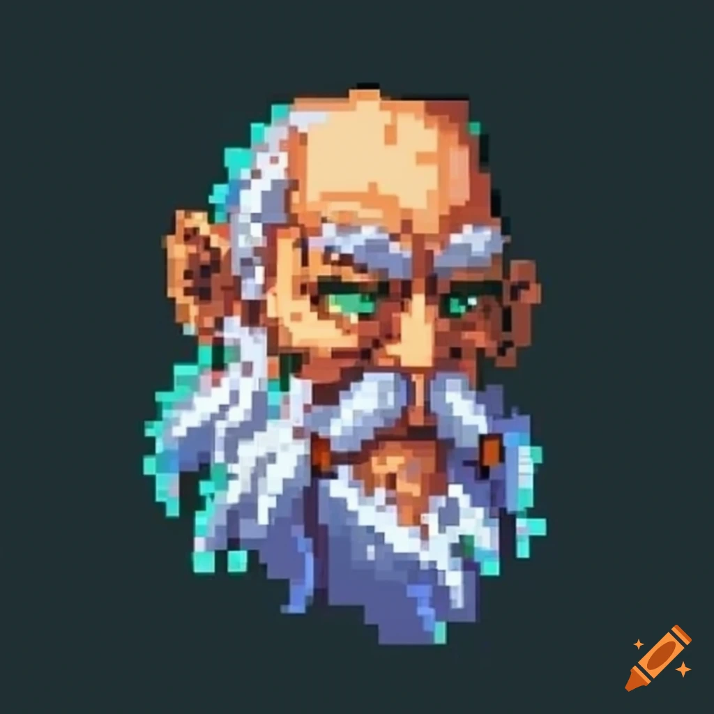 Red-haired wizard old man in 16-bit snes jrpg pixel art style on Craiyon